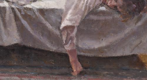 ÀNGEL BADIA CAMPS (1929-2019)., MUJER TUMBADA., Óleo sobre lienzo.